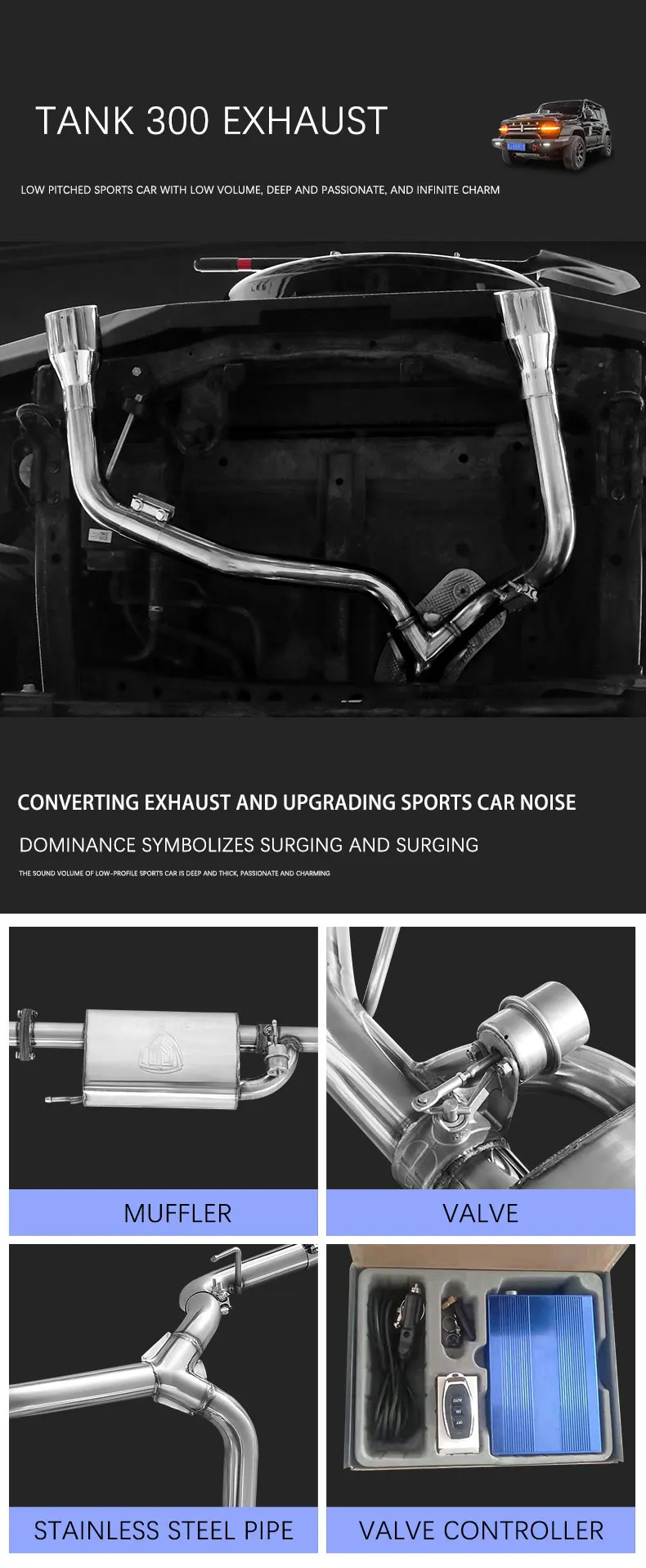 Tank 300 SUV Exhaust Upgrade - Durable 304 Stainless Steel