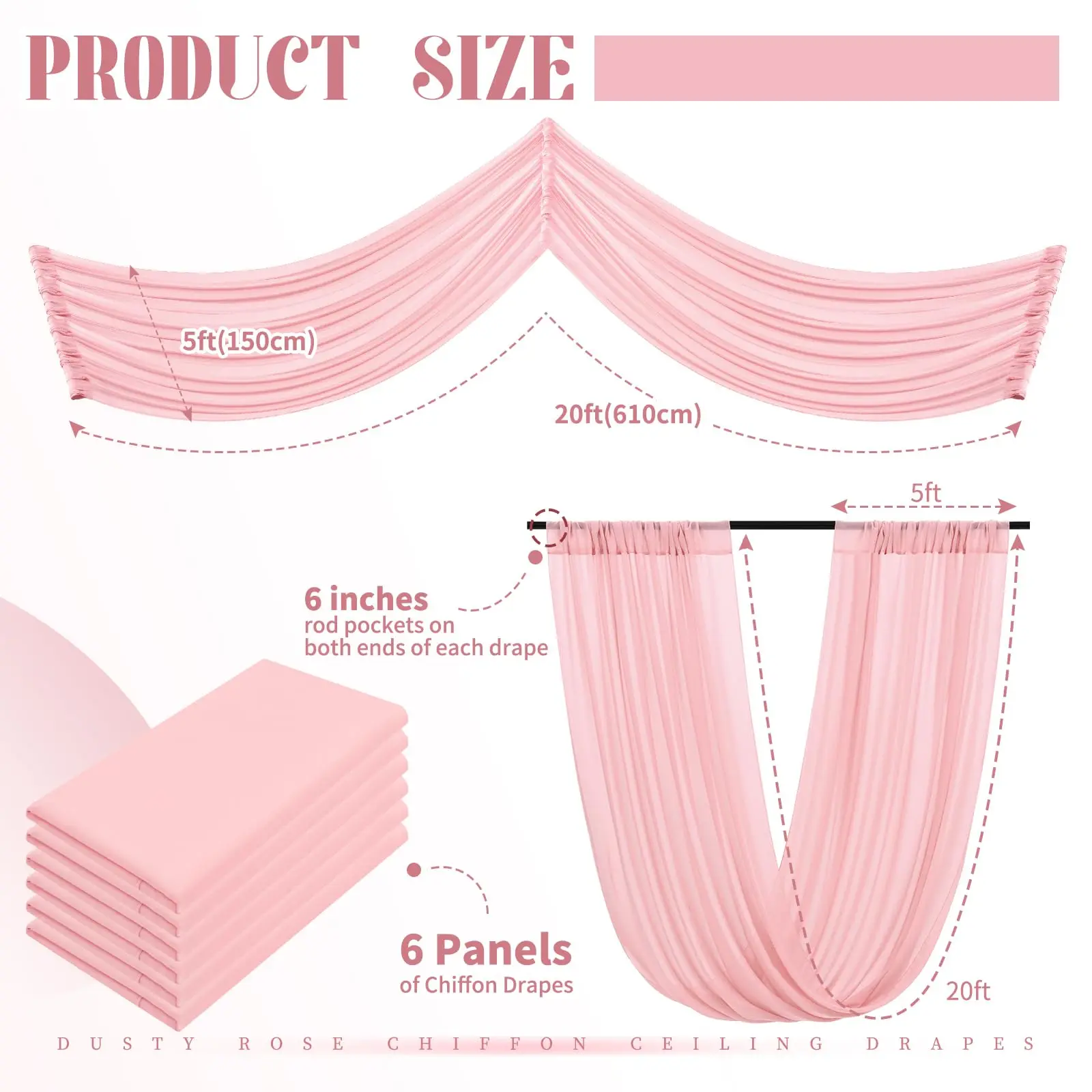 Champagne Ceiling Drape for Wedding Sheer Chiffon Pink Drapes Tulle ...