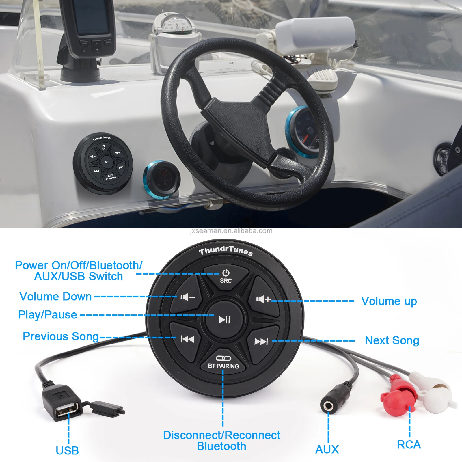 Waterproof Marine Amplified Wireless Bluetooth Audio Controller Kit W ...
