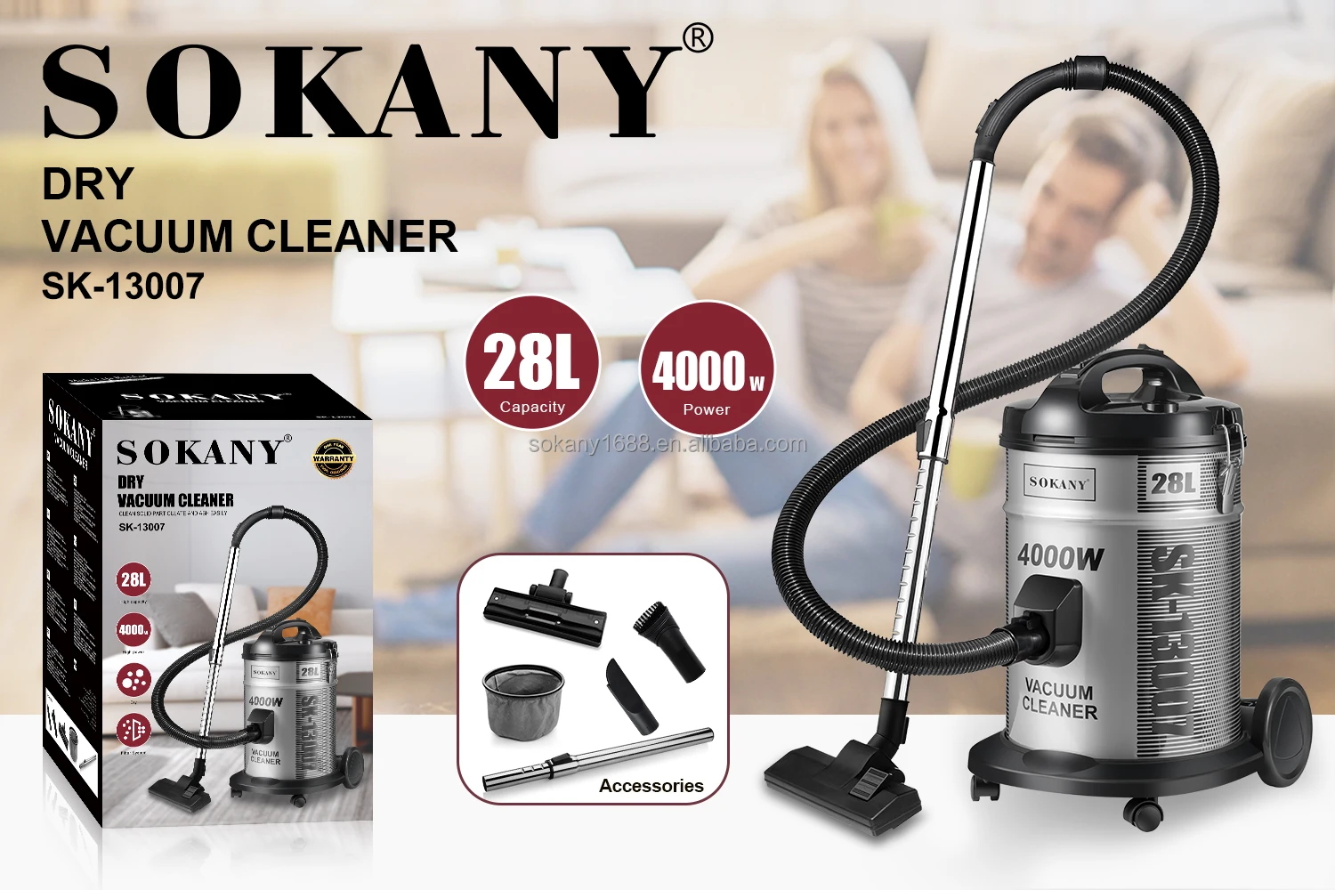 Sokany 18/21/28L SK-13007 Drum Vacuum Cleaner - Efficient Cleaning