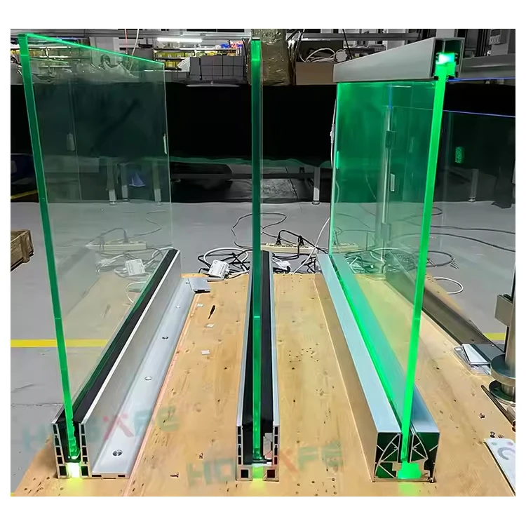 villa glass balcony U channel handrail balustrade fence LED light glass ...