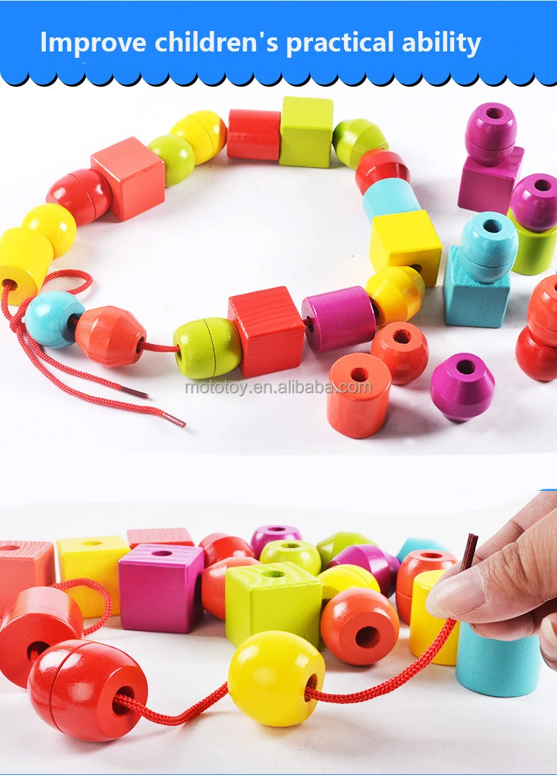 Wooden Beads Toys Stringing Block Toy Threading Block Colorful Children ...