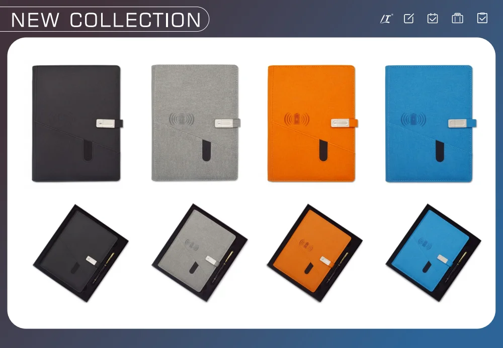 Customized Smart Pu Leather Notebook with Powerbank Charger