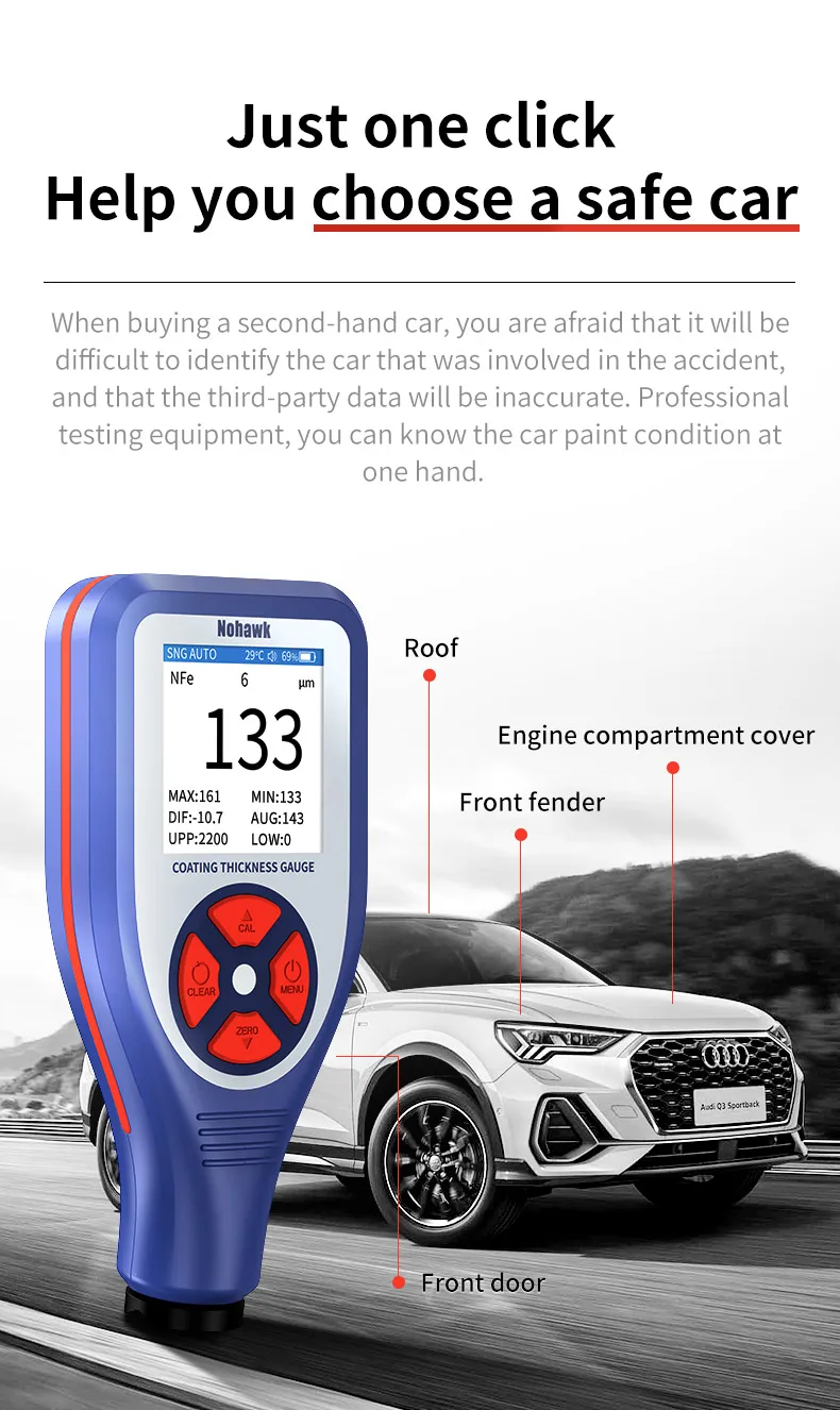 Car Paint Tester Coating Thickness Gauge Digital AUTO Film Paint ...
