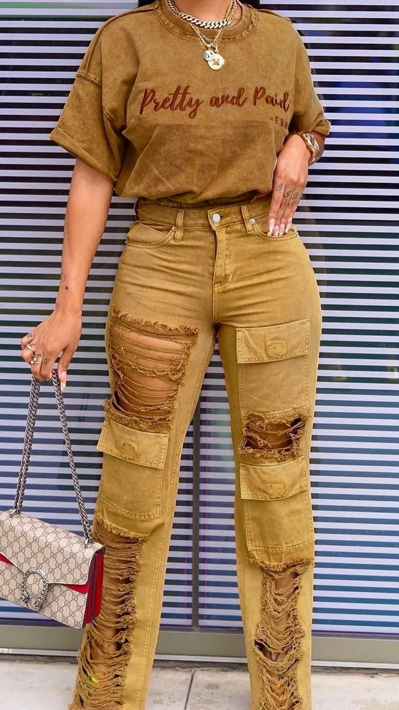 Trendy Women's Outfits Short Sleeve Suede Shirt Top And Denim Jeans ...