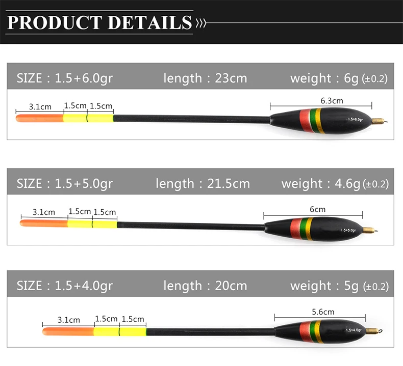 Hot Sales 3pcs/bag 5g 6g Fir Fishing Float Bobber Long Vertical Buoy ...