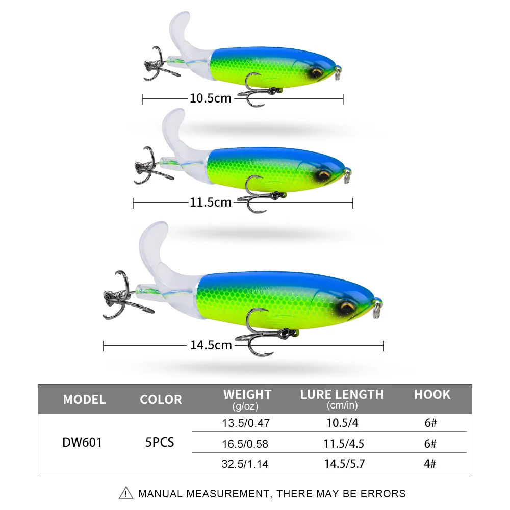 Whopper Popper Lure - Topwater Fishing Bait with Spinning Tail
