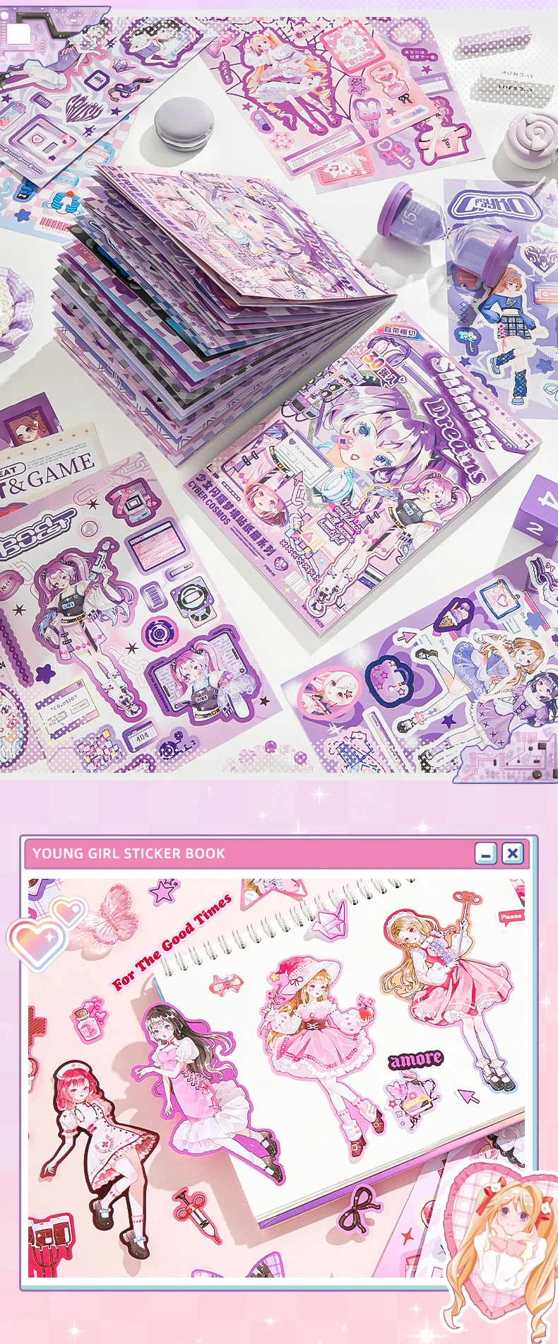 Simno 30 Pages Cute Girl Washi Sticker Book Adhesive Label Decorative ...