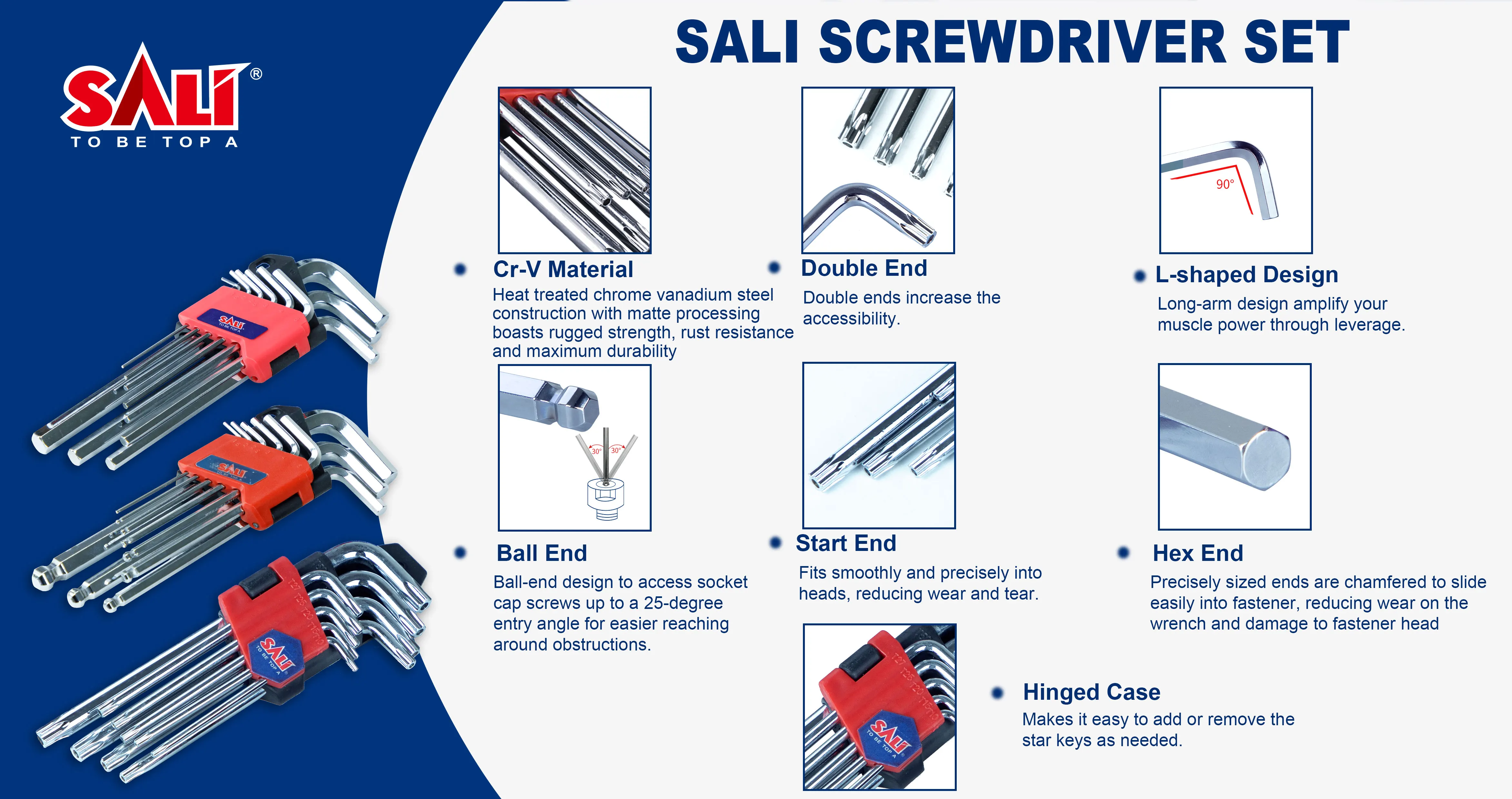 Hinged Case Double End Cr-v Material Long L-shaped 9pcs Satr End Hex ...