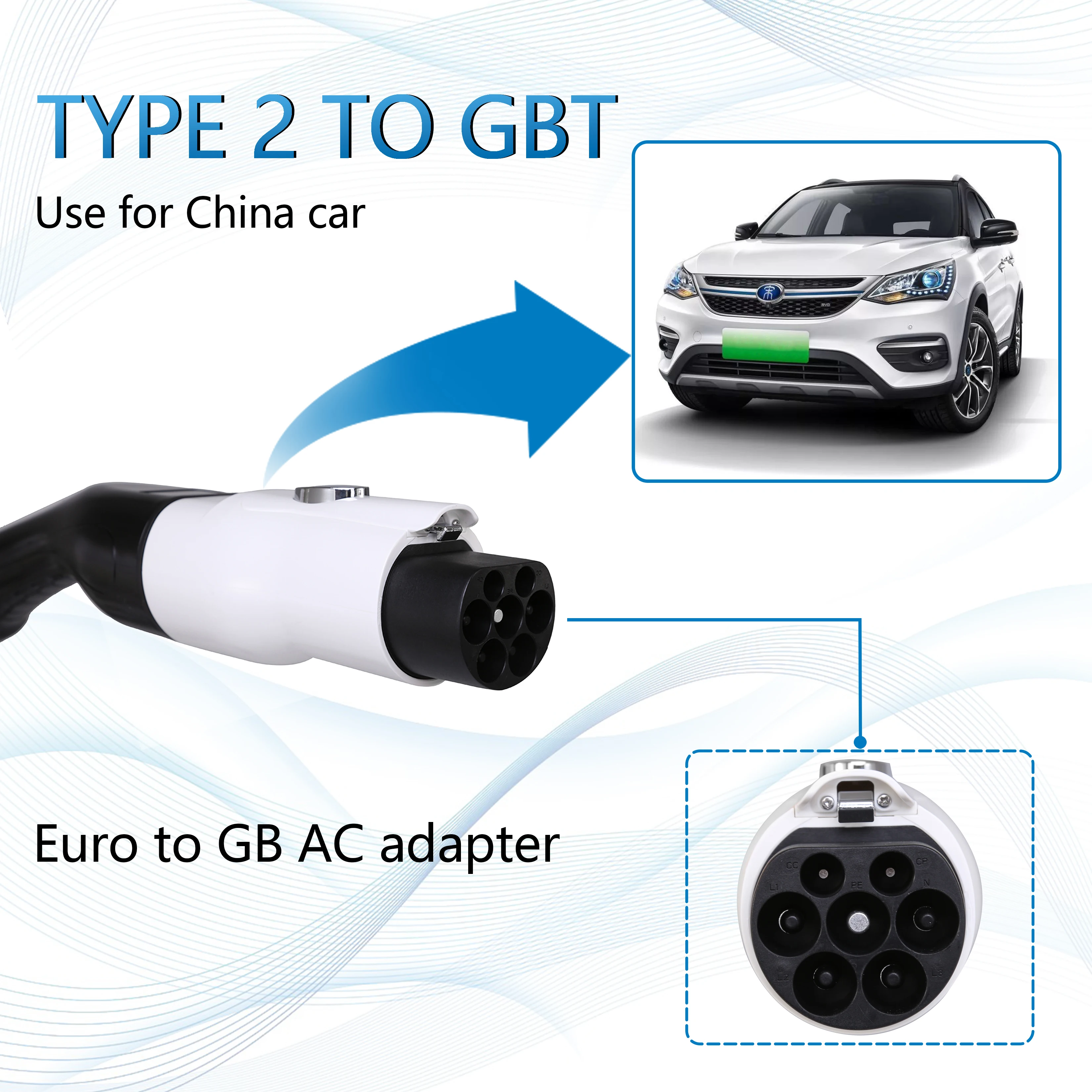 AC Type2 to GBT 32A 1phase EV Charging Plug Ev Charger Connector Adapter 7KW EVSE Connector ...