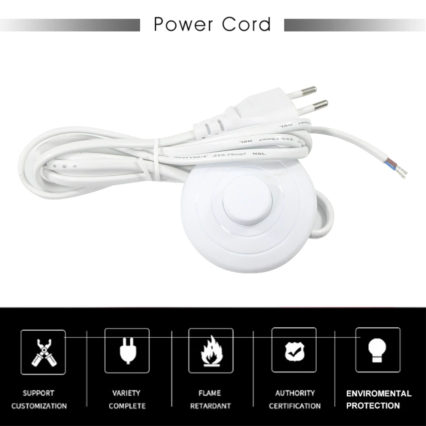 Electrical Cable Foot Switch and Wire Plug Eu European Power Extension ...