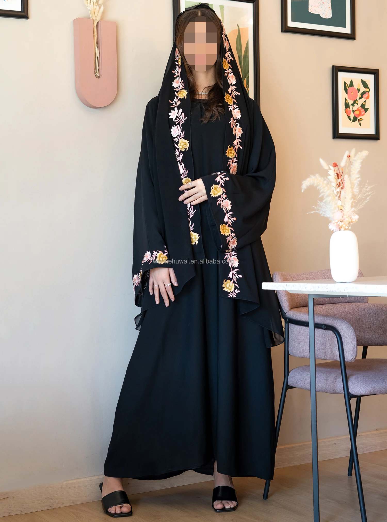 Customized New Abaya Design Islamic Embroidery Black Abaya Sheila Dubai ...