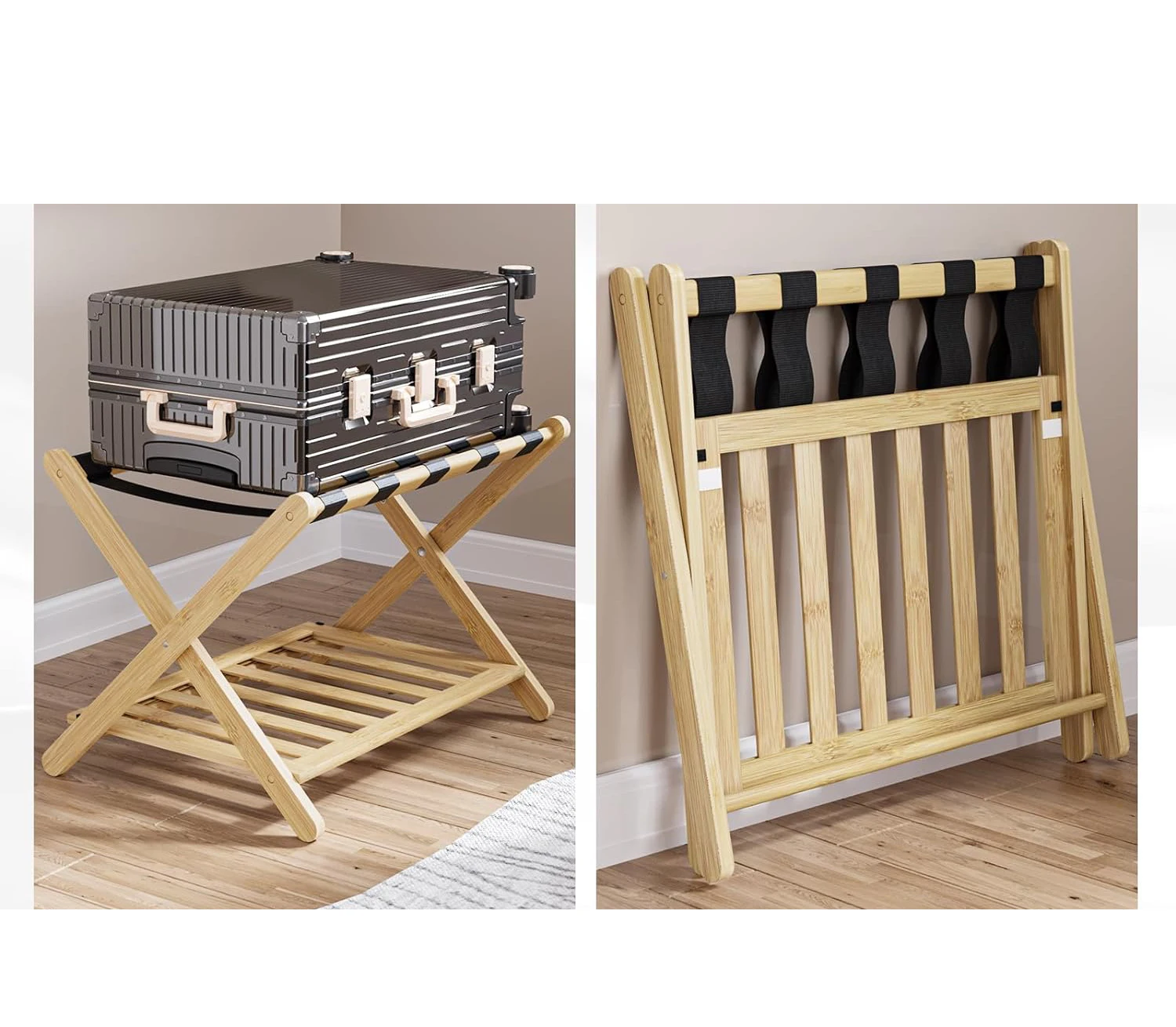 Bamboo Foldable Suitcase Stand - Eco-Friendly Luggage Rack