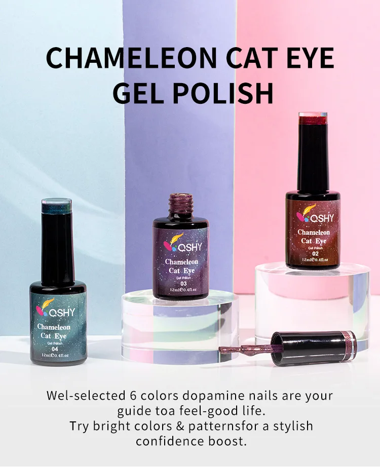 Qshy 6 Colors Flash Gel Polish Cat Eye Long Lasting Oem/odm Private ...