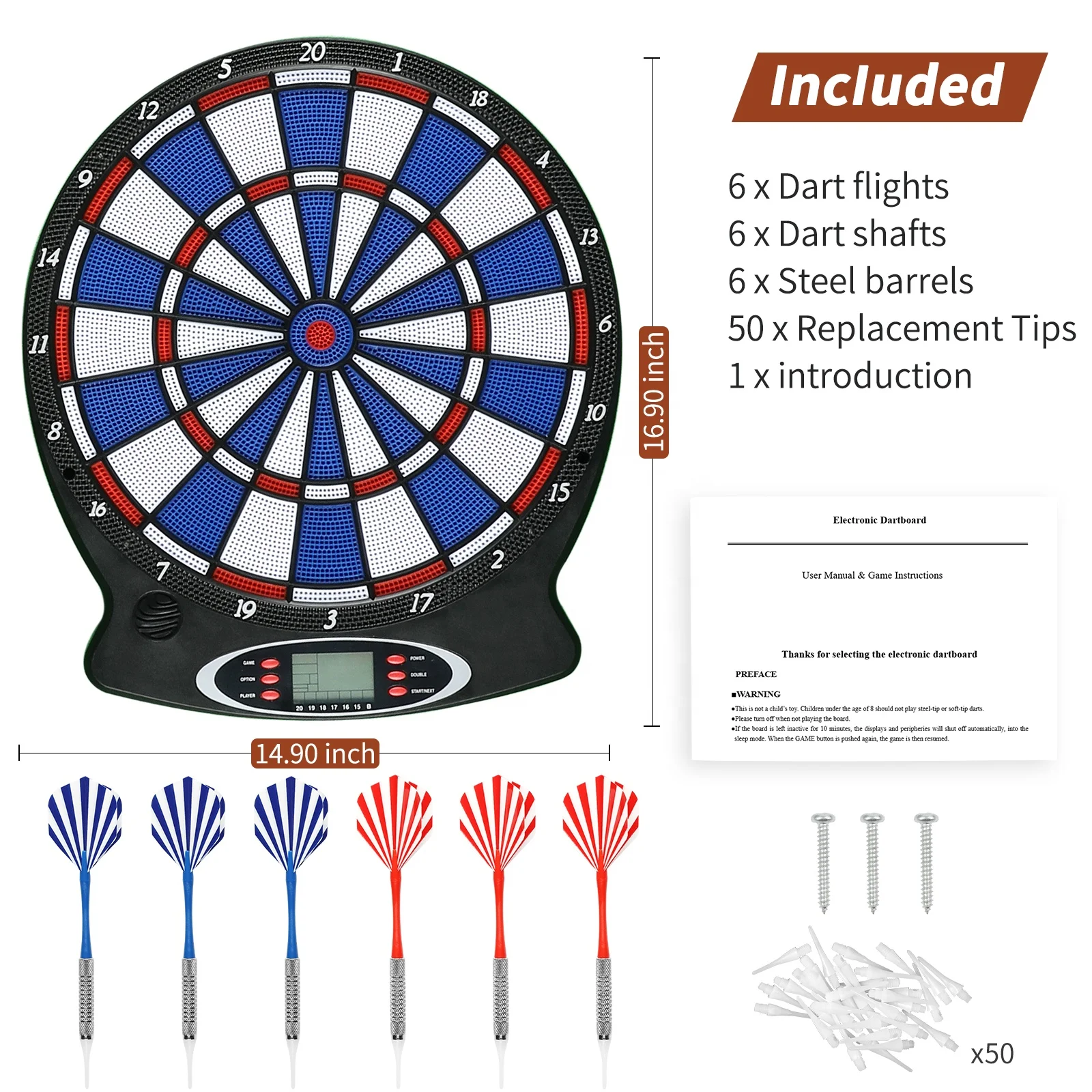 Lcd Display Plastic Product Electronic Dartboard With 6 Soft Tip Darts ...