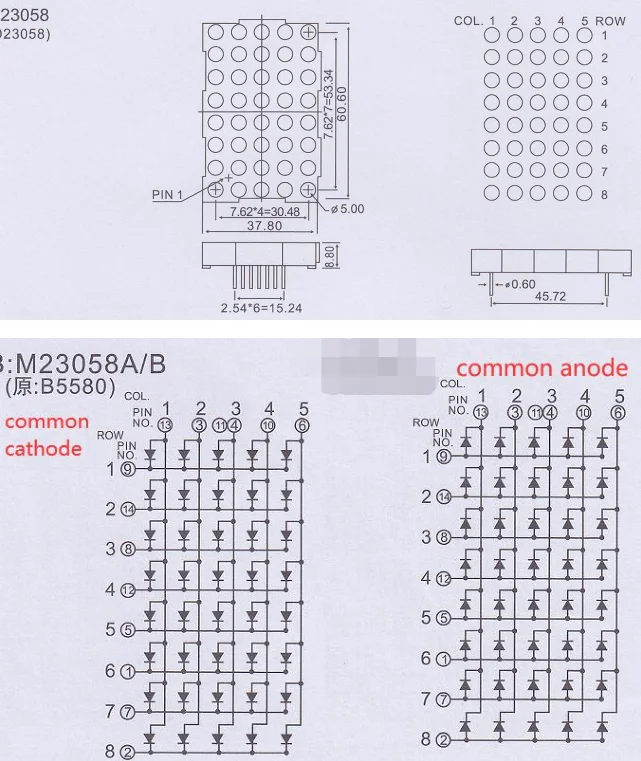 2.3 Inch Led Matrix F5mm 60.60x37.8x8.8mm Led Dot Matrix Display 5x8 ...