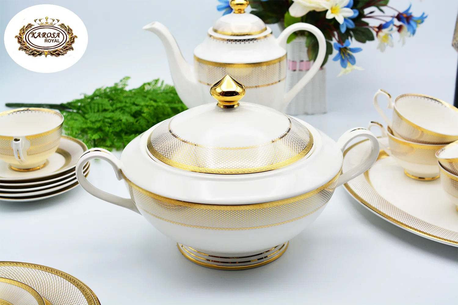 KAROSA ROYAL Hi 98pcs Gh Quality Embossed Pure Gold Dinner Set