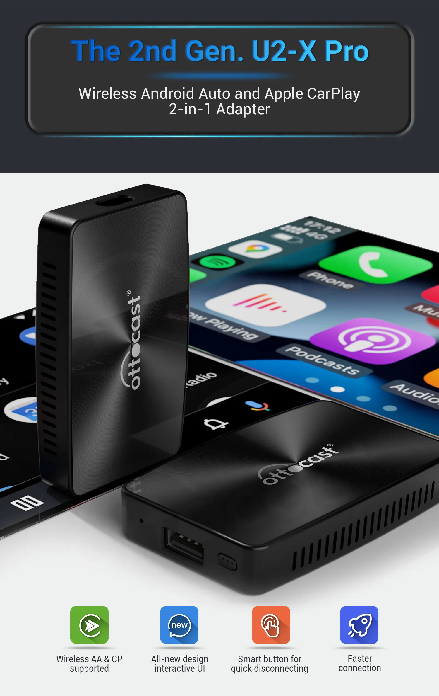 Ottocast Car Multimedia Box Smart Android Box Wireless Carplay Ai Box ...