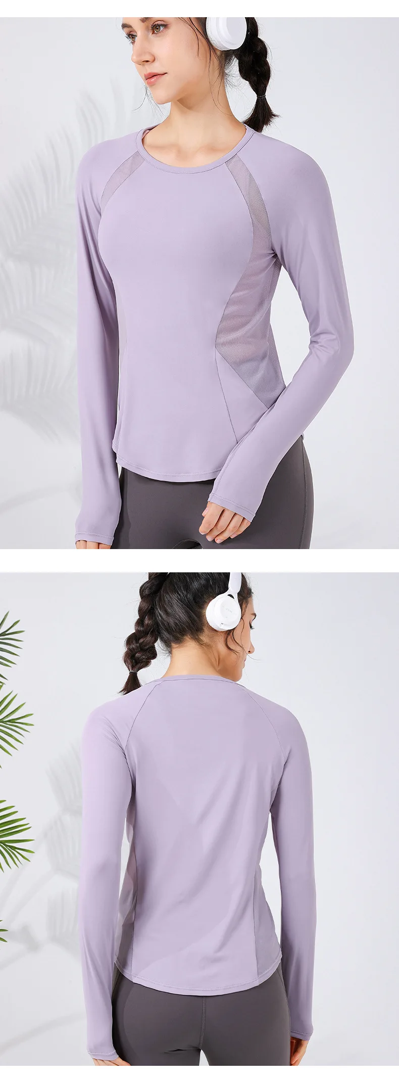 Wholesale Top Quality Women Long Sleeve Compression Workout Shirts Mesh Yoga Tops With Thumb ...
