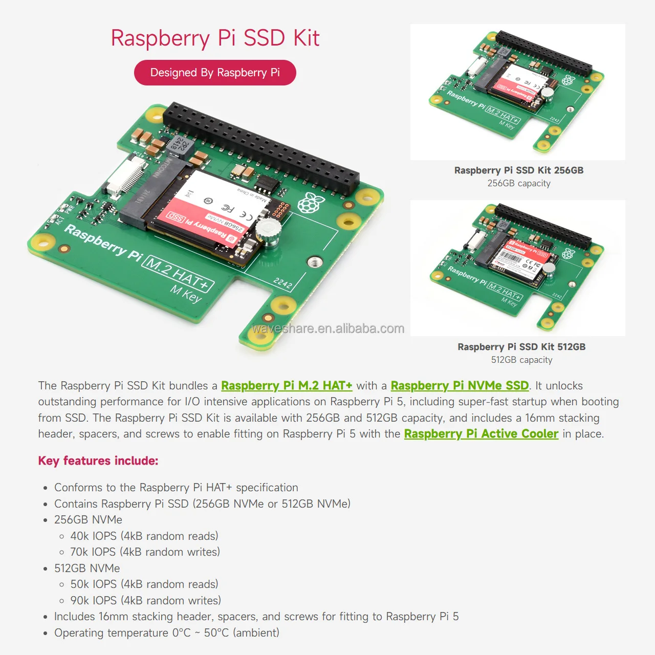 Official Raspberry Pi SSD Kit, Includes 256GB / 512GB High-speed Solid ...