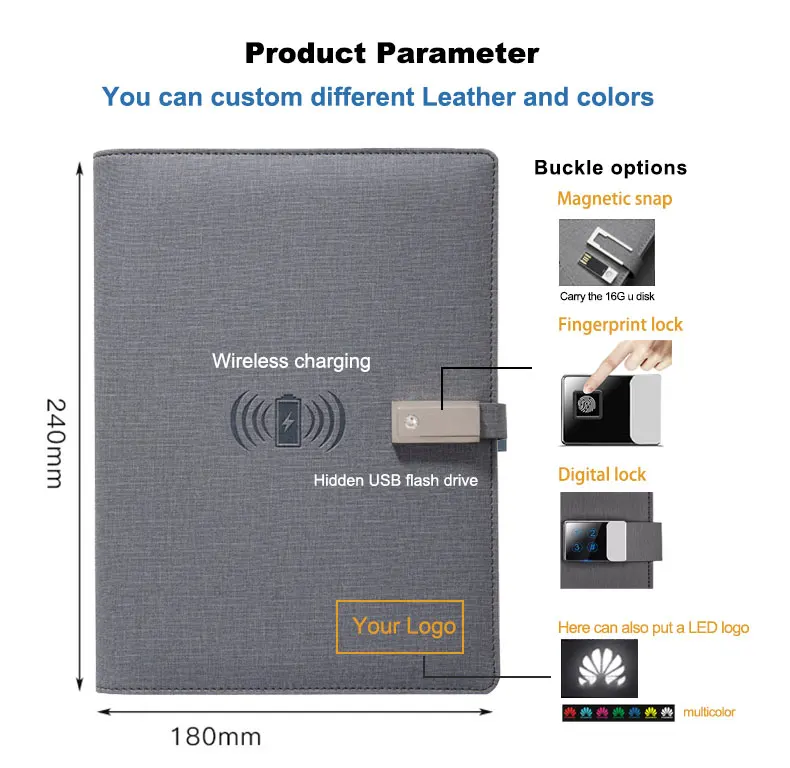 Customized Hardcover Wireless Charging Notebook A5 Lettering Diary ...