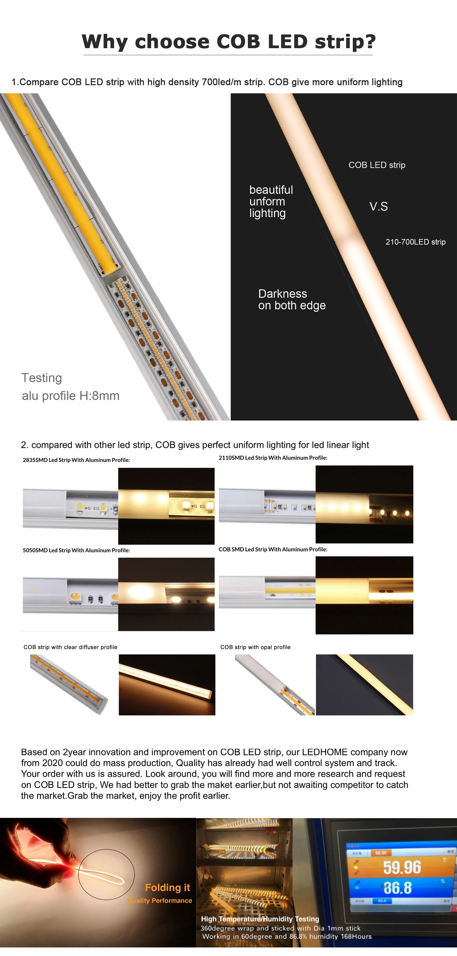 Cob LED Strip Light - 12V 24V Dc Cct 3mm 4mm 5mm 8mm 10mm