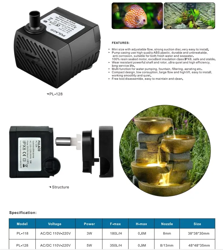 Mini Submersible Water Pump 400l/h For Aquarium & Oem | Wholesale