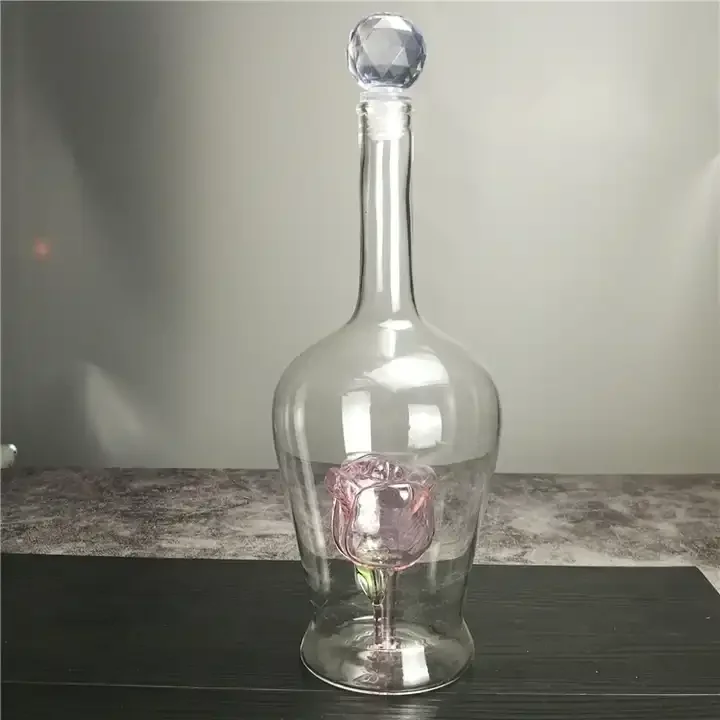 Empty Unique Decorated Rose Flower Shaped 750ML Handmade Blown Glass ...