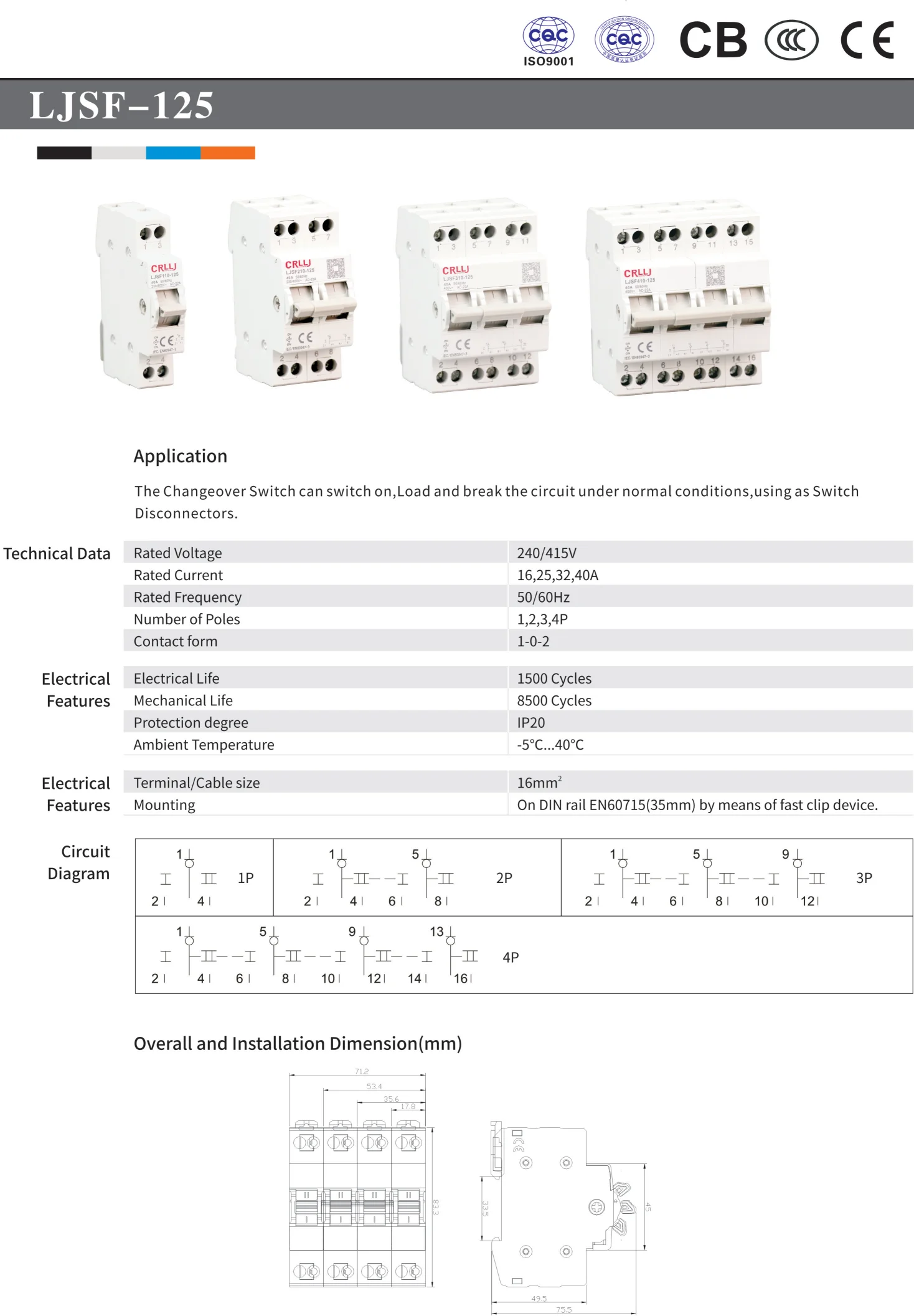 Modular Changeover Switch Din Rail Type 2p 4pole 63a Electrical ...