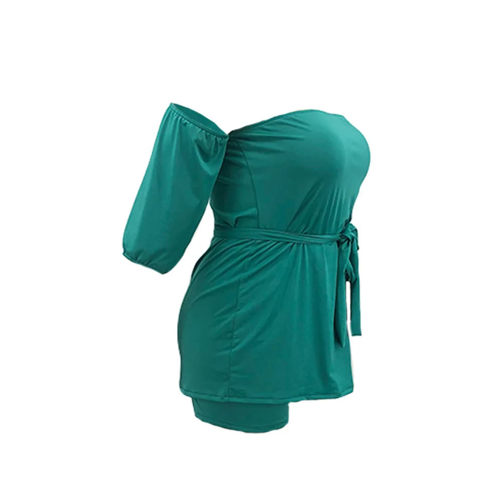 Br2224 Plus Size Summer Clothes Solid Two Piece Set Women Fashion Off