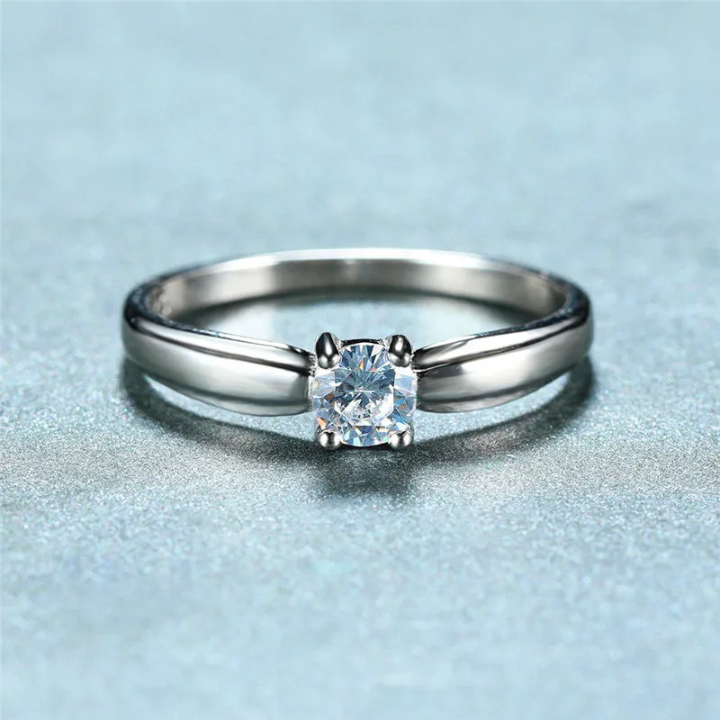 Luxury Female Small Round Stone Ring - 925 Sterling Silver