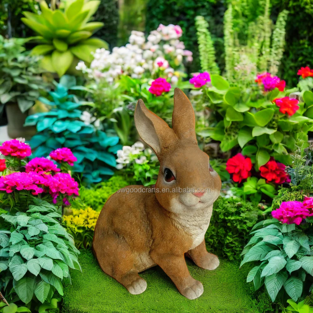 Outdoor Folk Art Garden Sculpture Sitting Rabbit Statues Resin Material ...