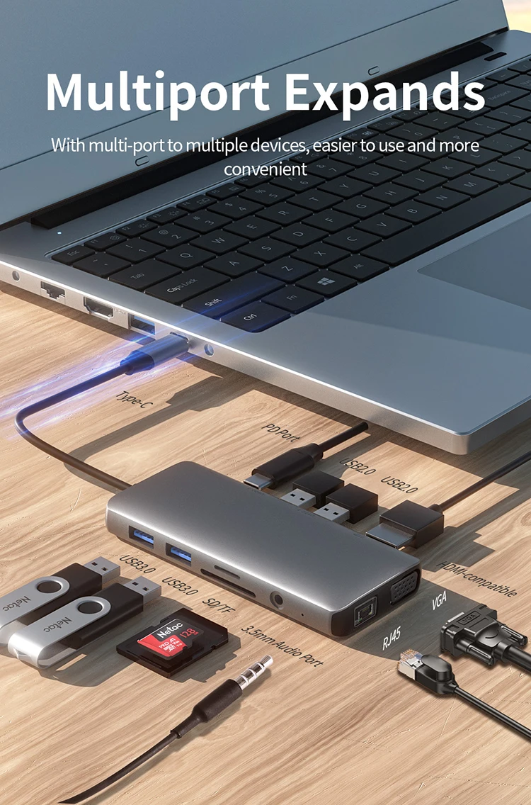 Netac Docking Station Laptop Type-c 3.0 Usb Hub 11 In 1 Multi-interface ...