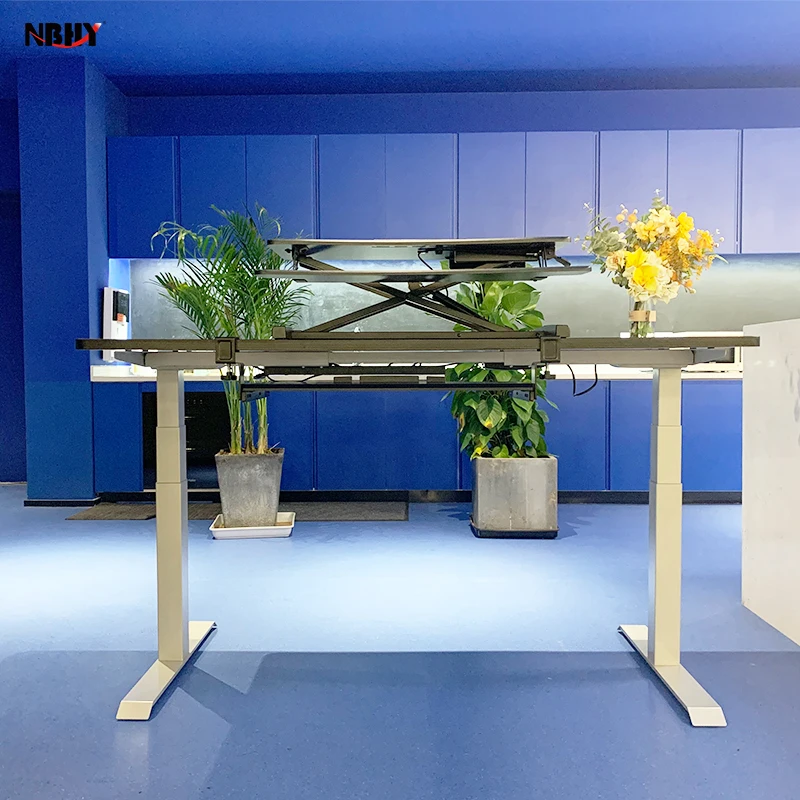 Height Adjustable MDF Tabletop Pneumatic Riser Office Home Sit-Stand ...