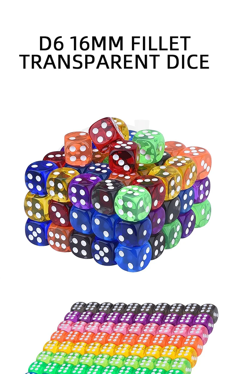 D6 Dice Transparent Rounded Corners Color 16mm Dice Acrylic Points ...
