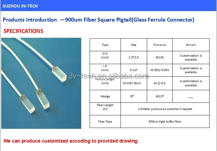 Custom Fiber Capillary Glass Ferrule for Optic Fiber Pigtail