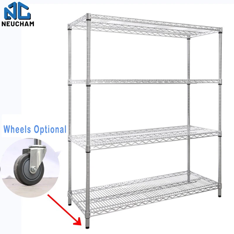 Customized Stainless Steel Wire Mesh Shelves Anti-rust 4 Tiers Shelving ...