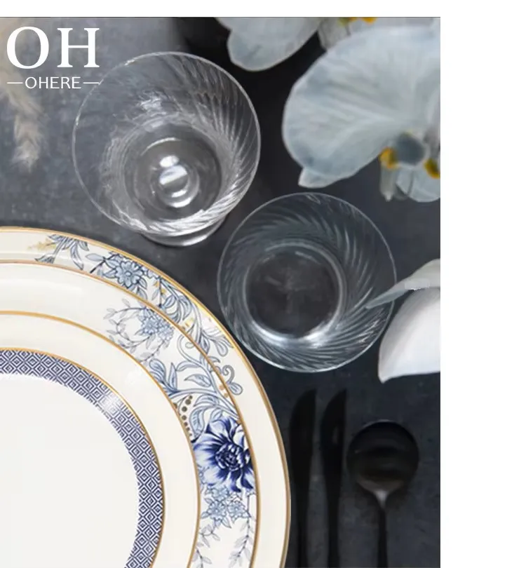 Modern Luxury Blue Floral Contemporary Dinner Set Fine Bone China ...