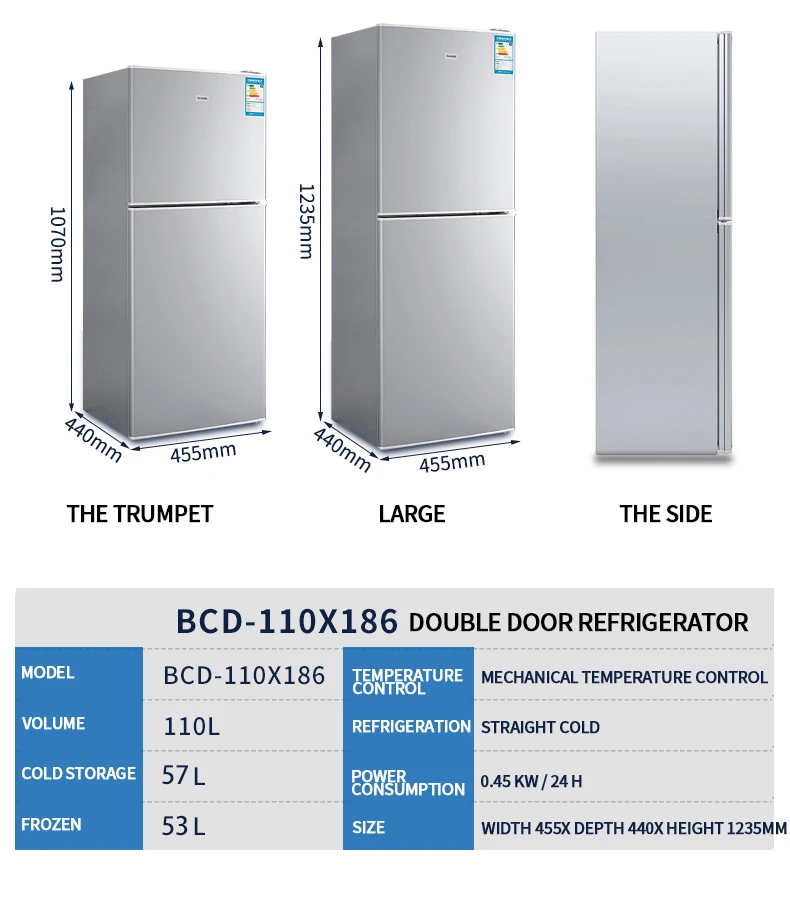 110l Two Door Electric Upright Upper Freezer And Bottom Fridge Retro ...