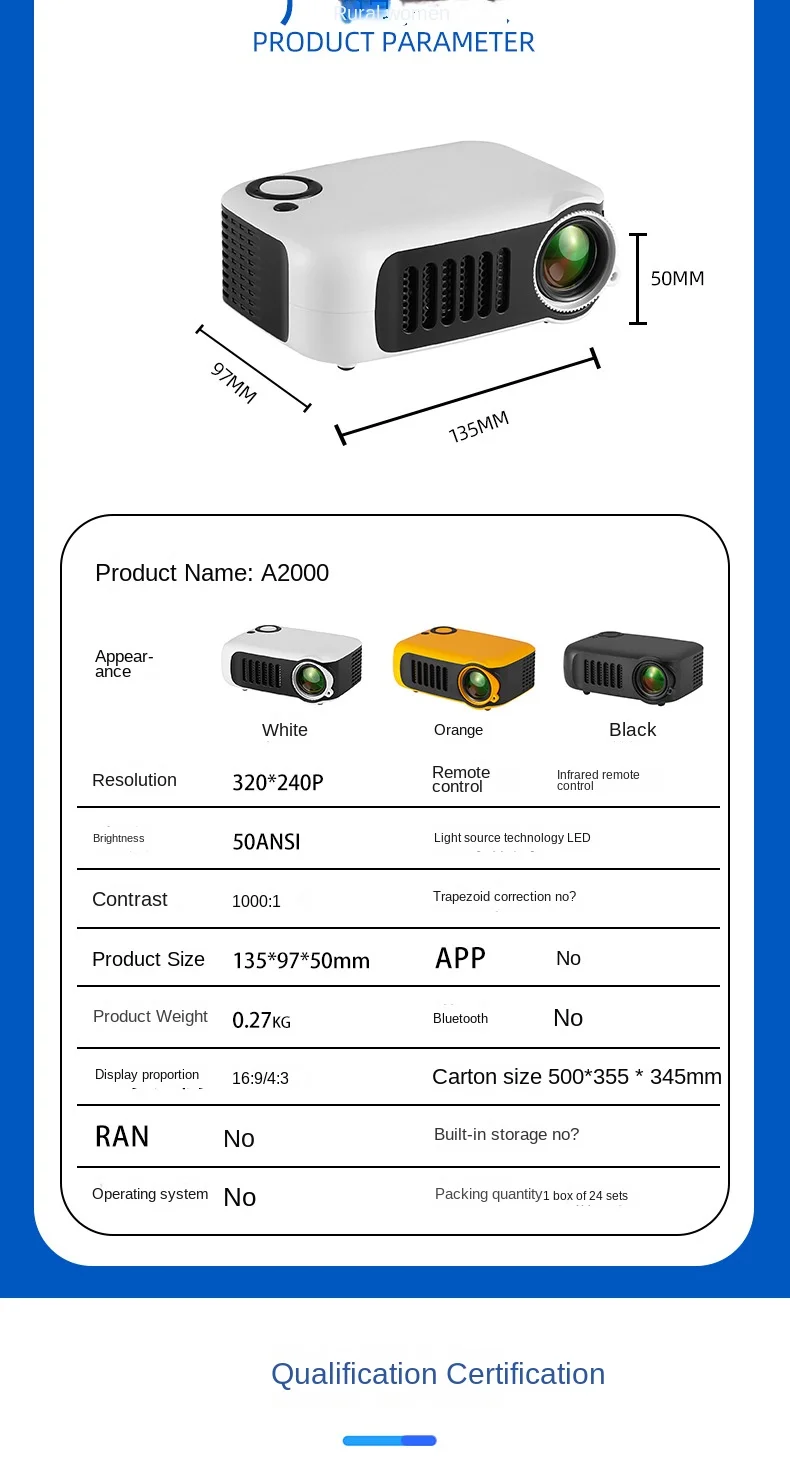 A2000-Mini Portable Led-Outdoor-Miniature-Hd-1080P-Mobile-Phone ...