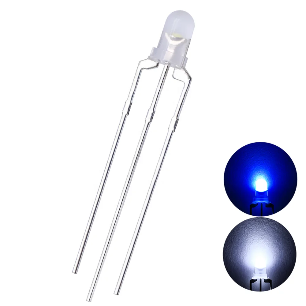 F3 Blue And White Common Cathode 3mm Dip Led Diode Diffused Round Head ...