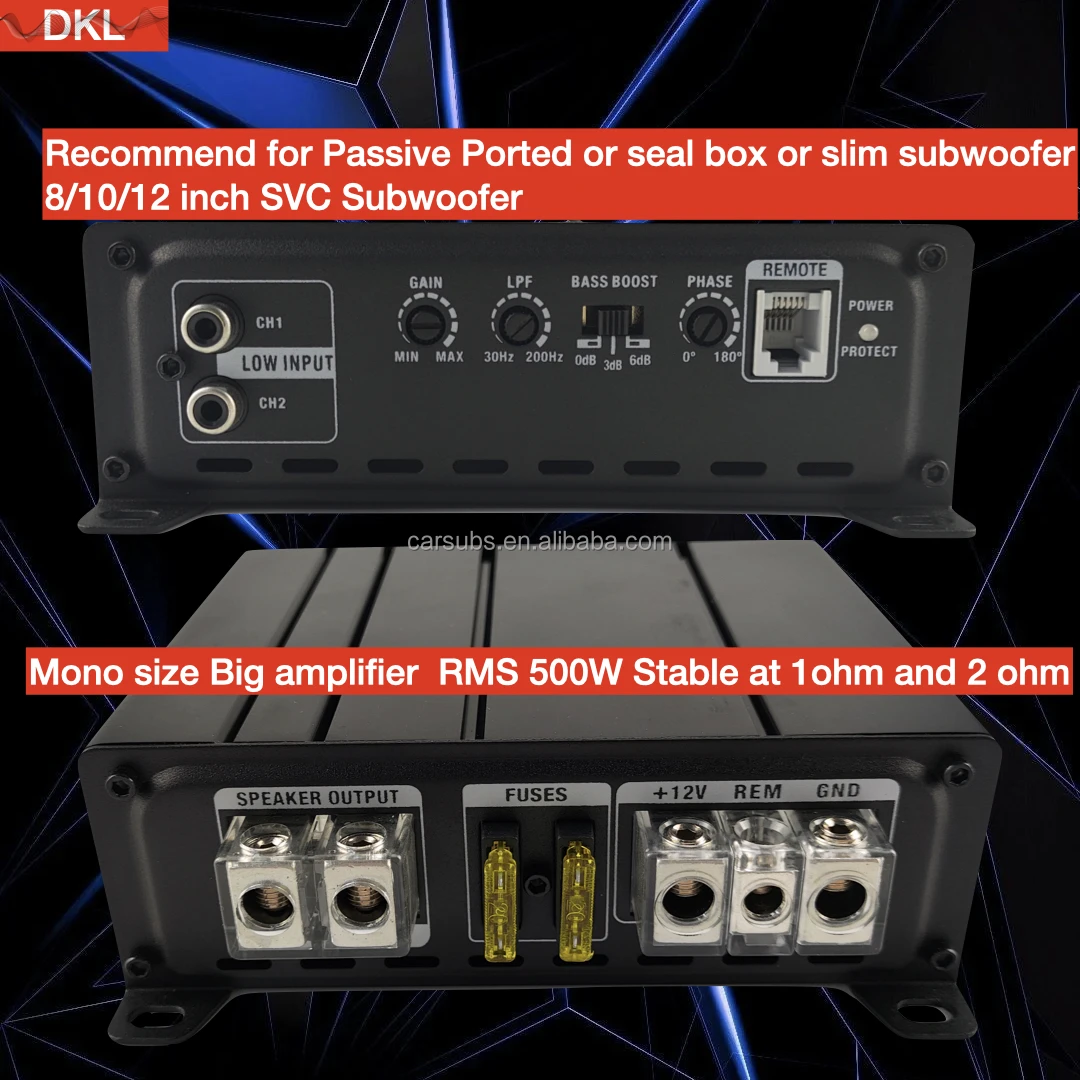 Car Active Subwoofer Box Amplifier Mono Rms 500w Bass Amp Peak 1000w ...