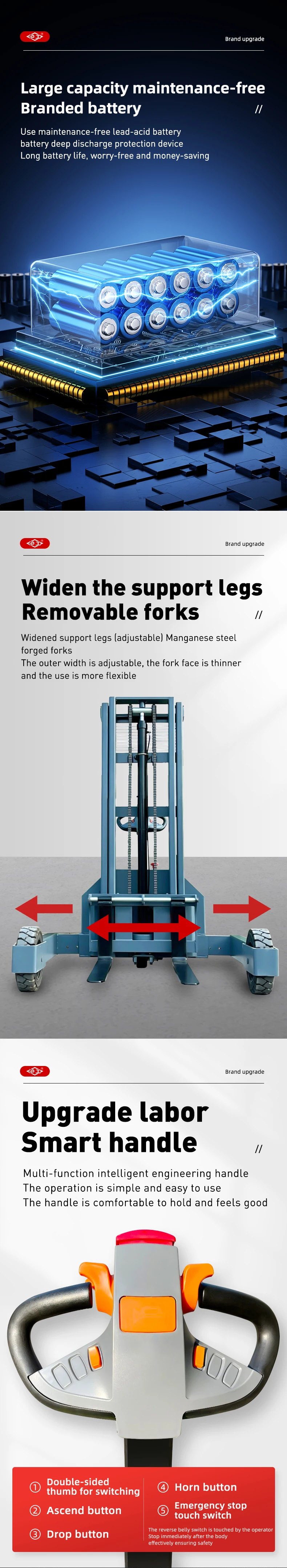 HUGO 1.5 Tons Electric Stacker - Outdoor Use & 3M Lifting