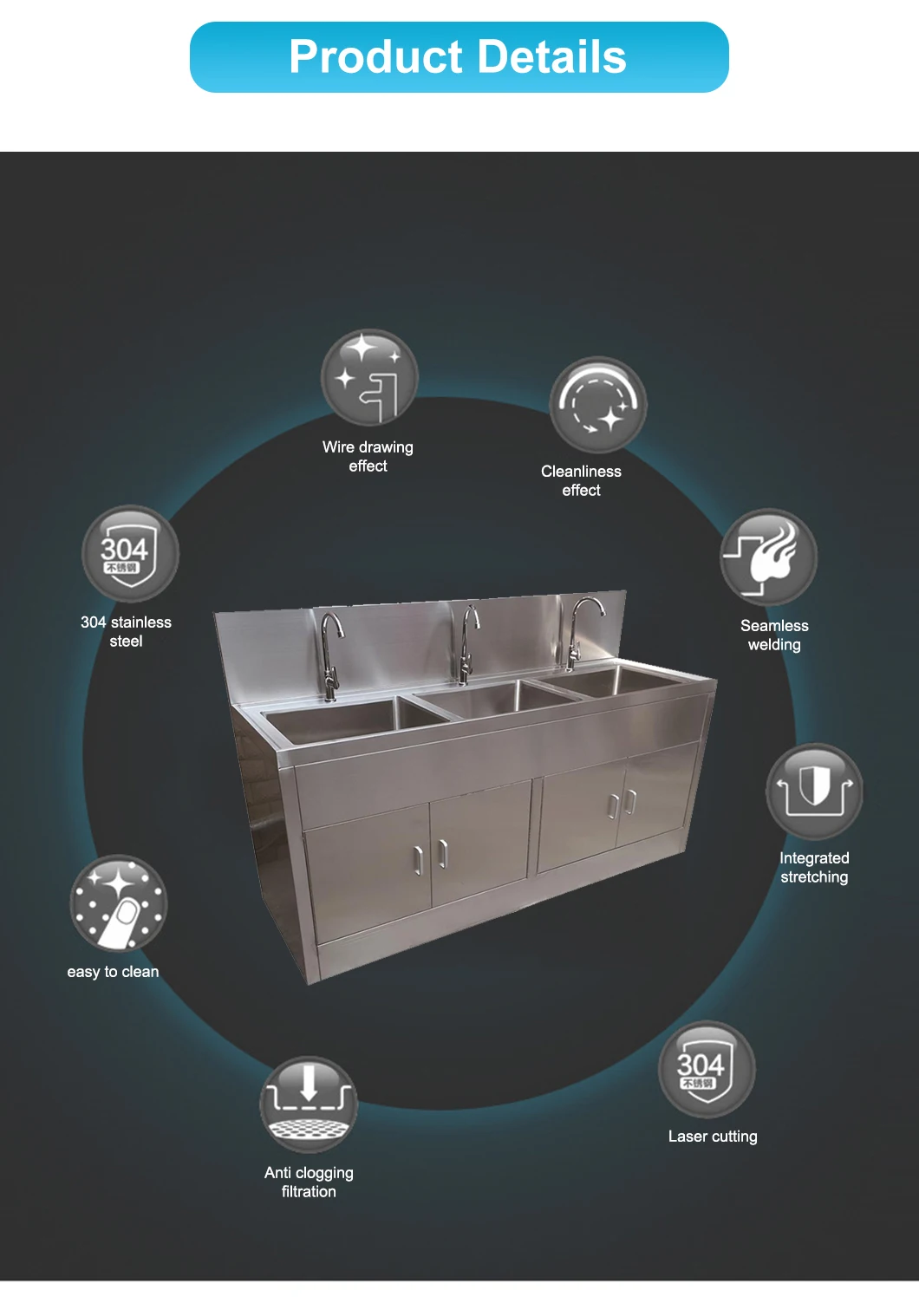 FY-068 304 Stainless Steel Medical Wash Basin for Hospitals