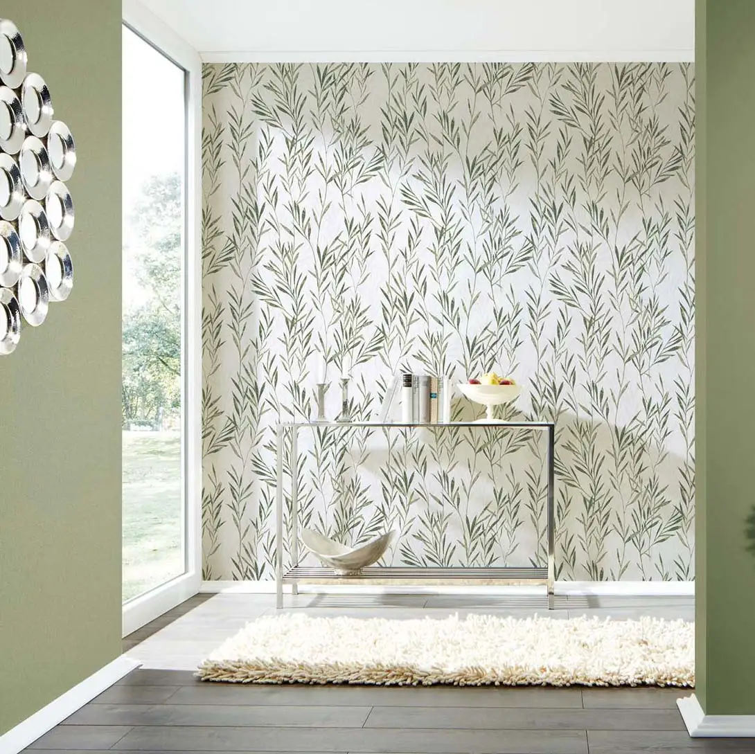 Hot Sale Strippable Spongeable Nature Floral Wallpaper In Green White ...