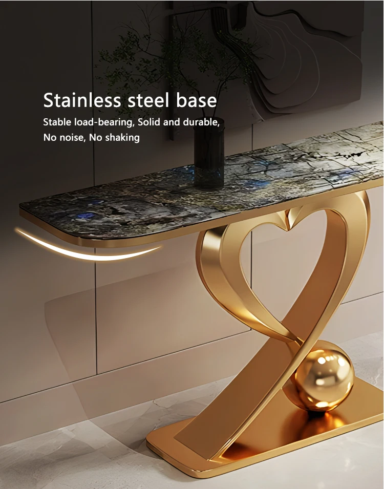 Luxury Entrance Table Shiny Metal Base Hallway Table Sintered Stone Top ...