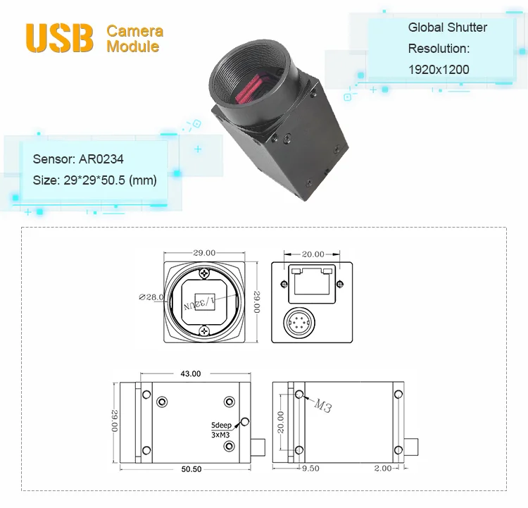 In Stock Full Hd 2.3mp Color Global Shutter Wide Angle Ar0234 Image Sensor Usb Camera Sensor ...
