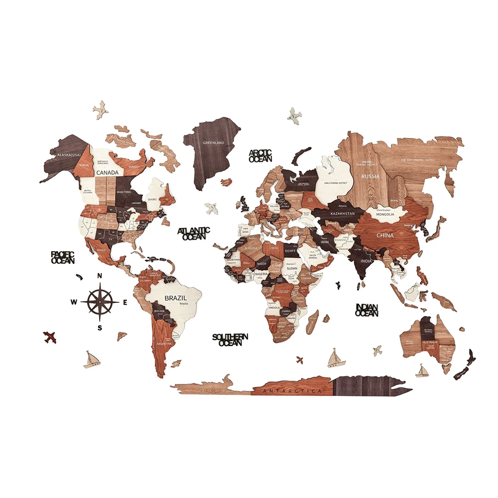 3D Worldmap Solid Wood World Map Puzzle Wall Decoration Wall ...