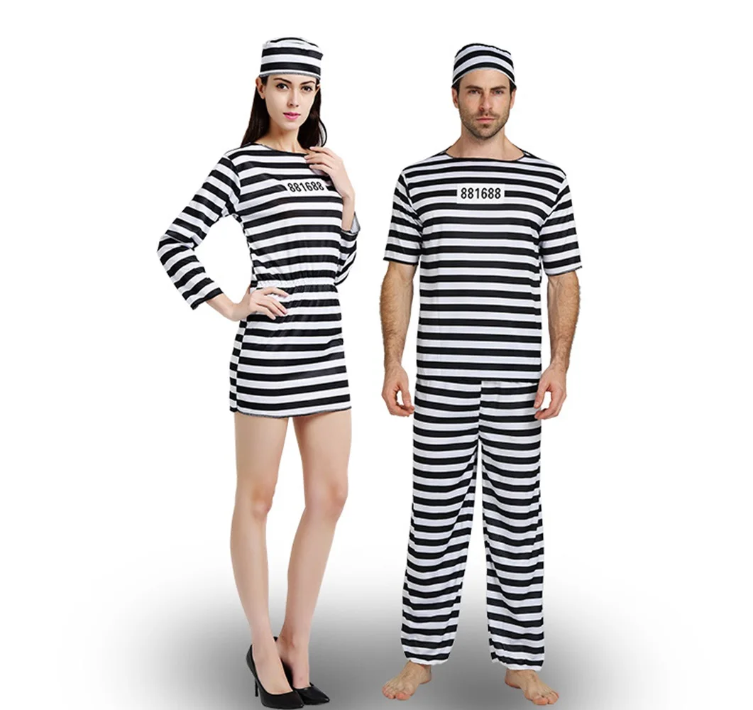 Prison Prisoner Cosplay White Black Stripe Dress Top Pants Costumes ...