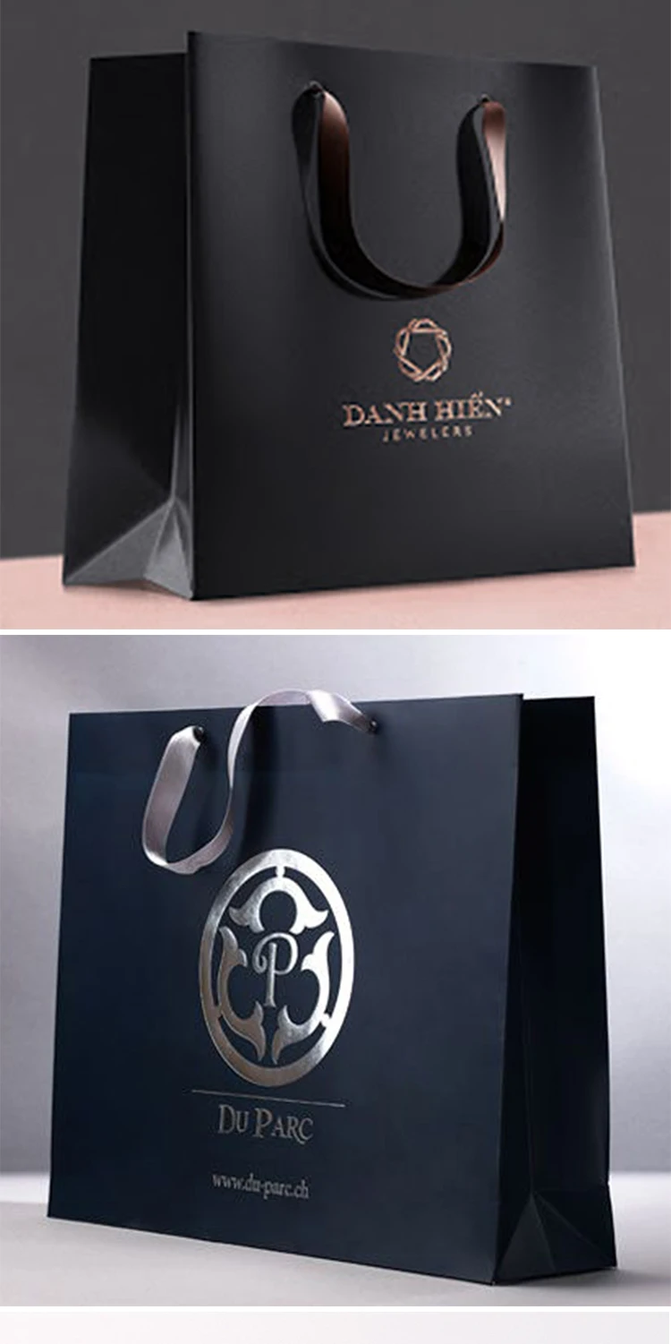 Custom Private Brand Logo Luxury Black Paper Shopping Bag